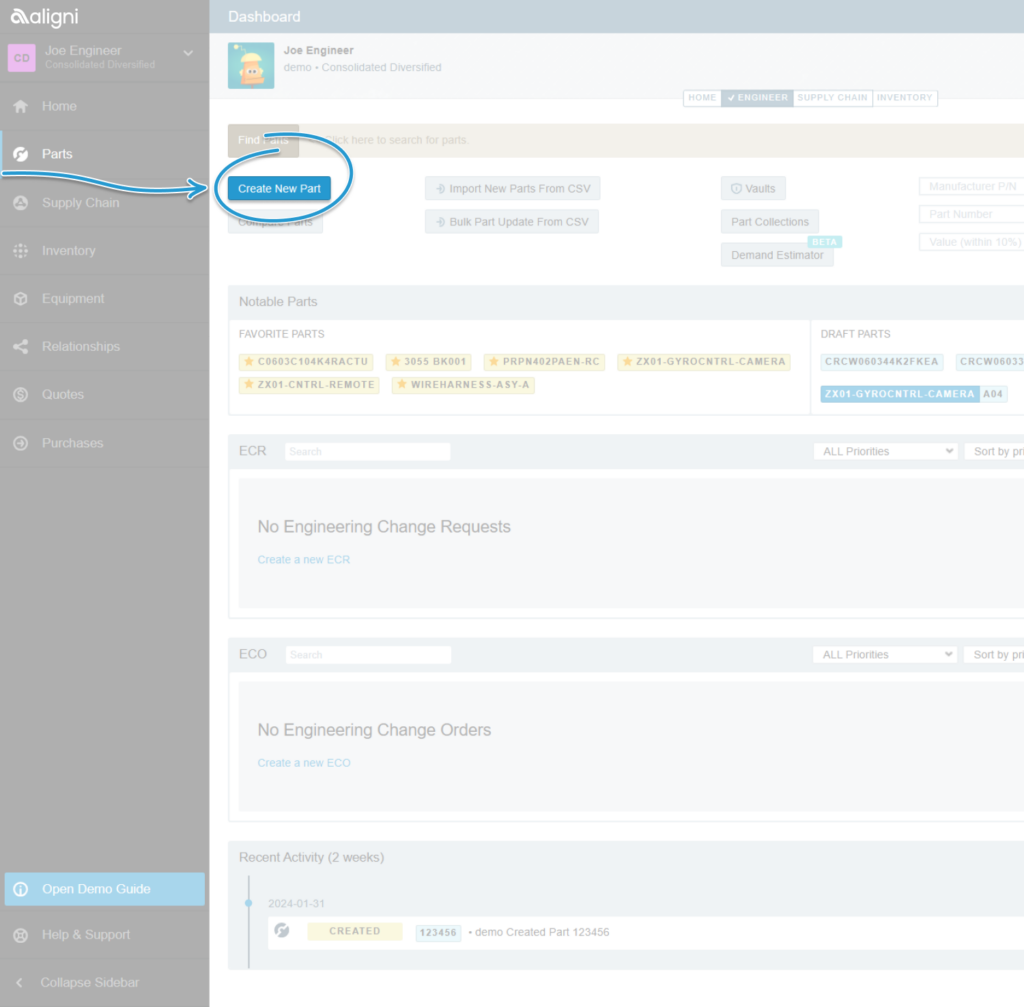Quick Start Guide: Create a new part - Aligni